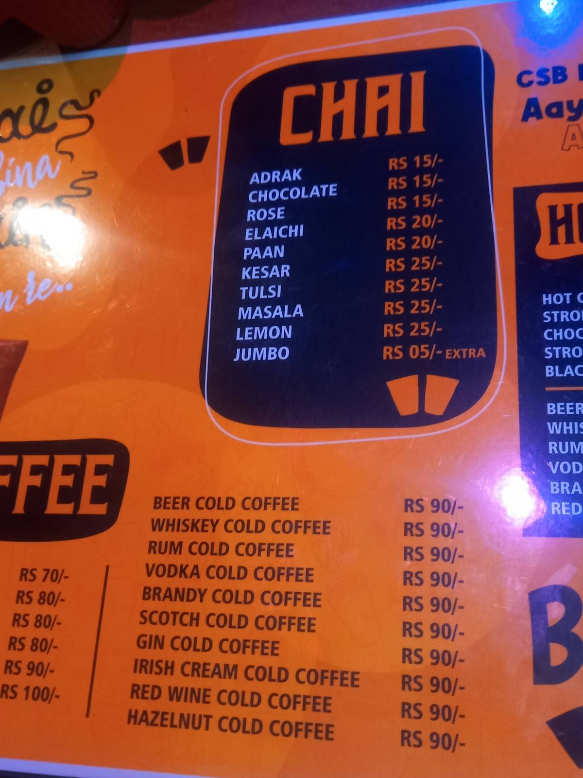 Menu At Chai Sutta Bar Burla