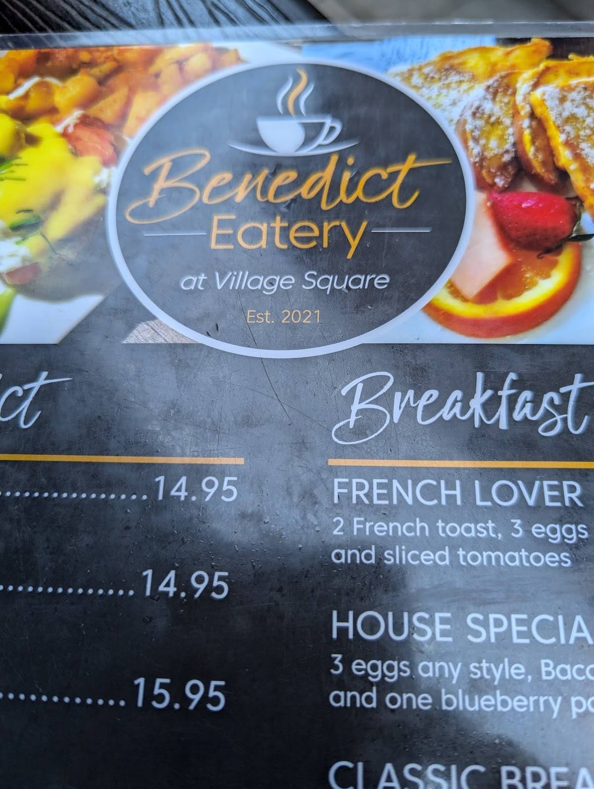 Menu at Benedict Eatery restaurant, Burlington