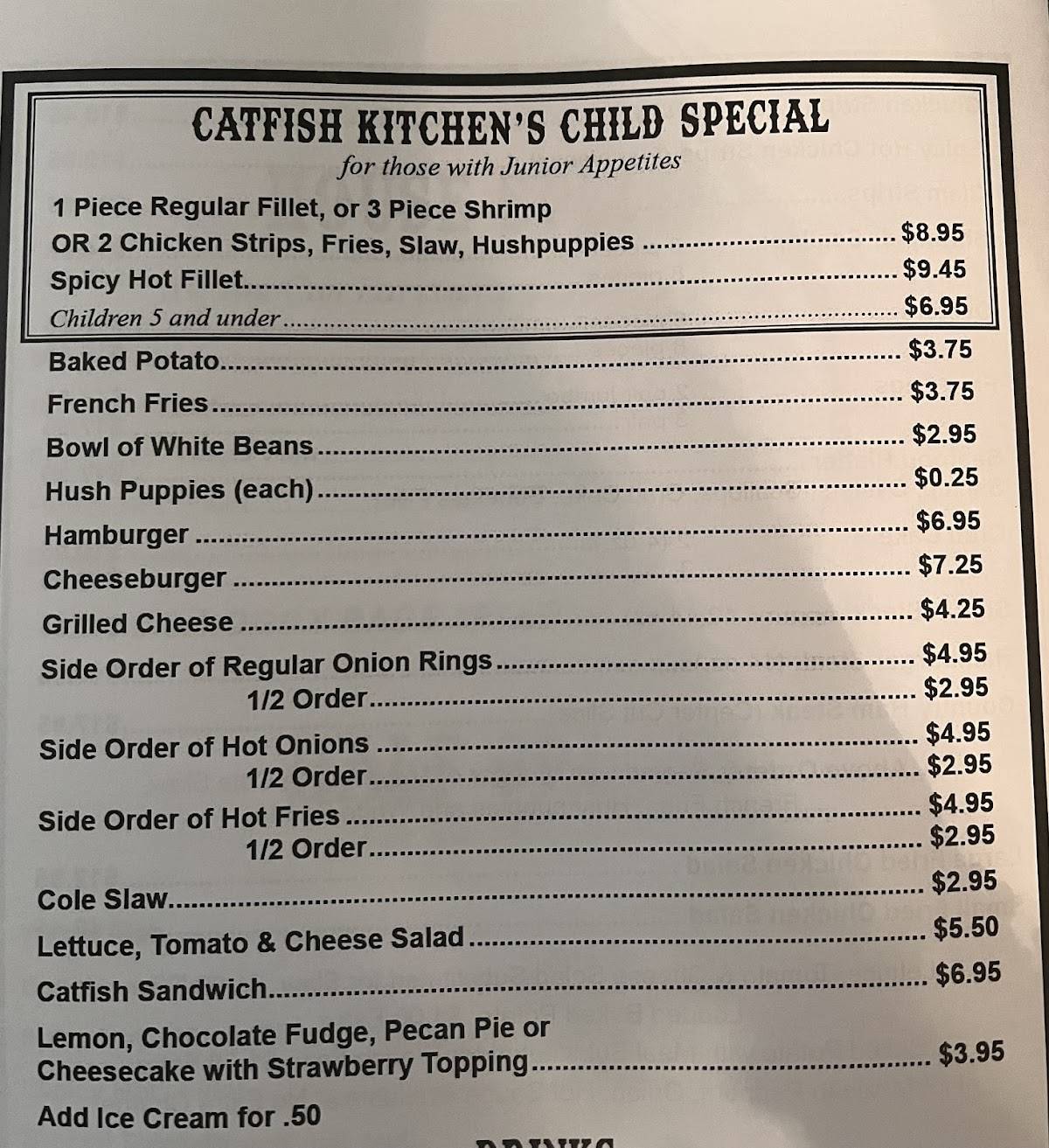 Menu at Catfish Kitchen restaurant, Burns, US-70