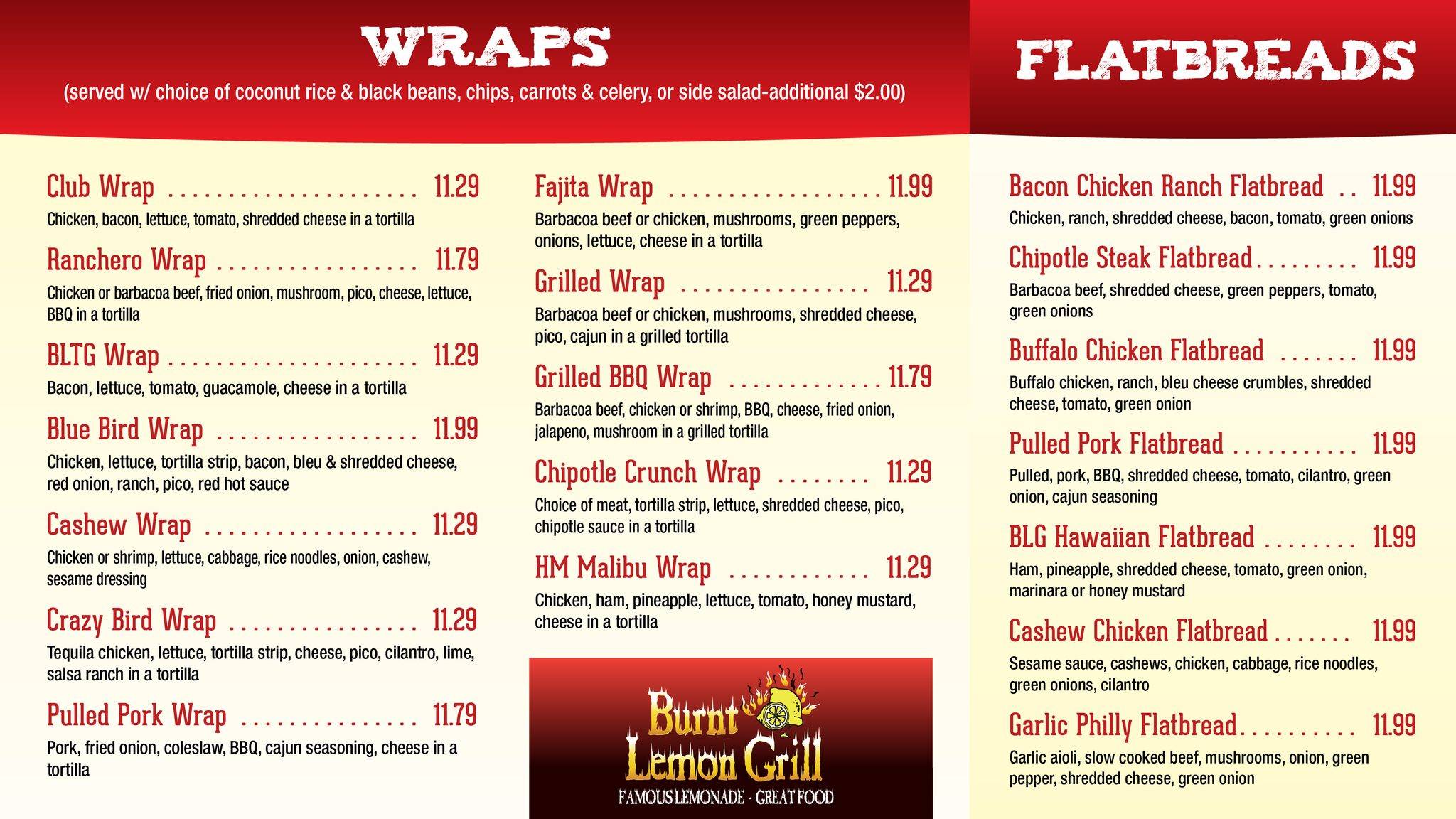 Menu at Burnt Lemon Grill restaurant, Twin Falls, Shoshone St E