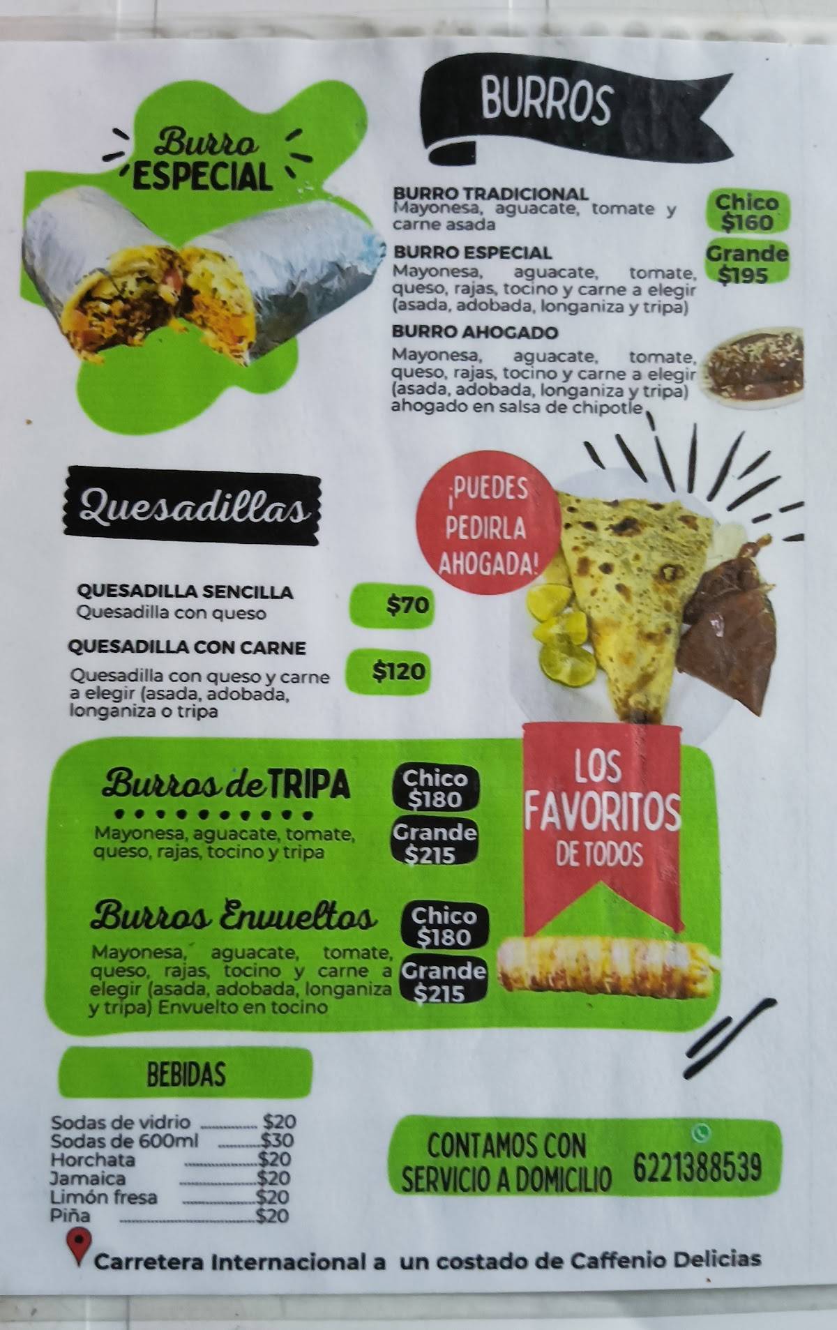 Carta del restaurante Burros Percherones Igor, Heroica Guaymas