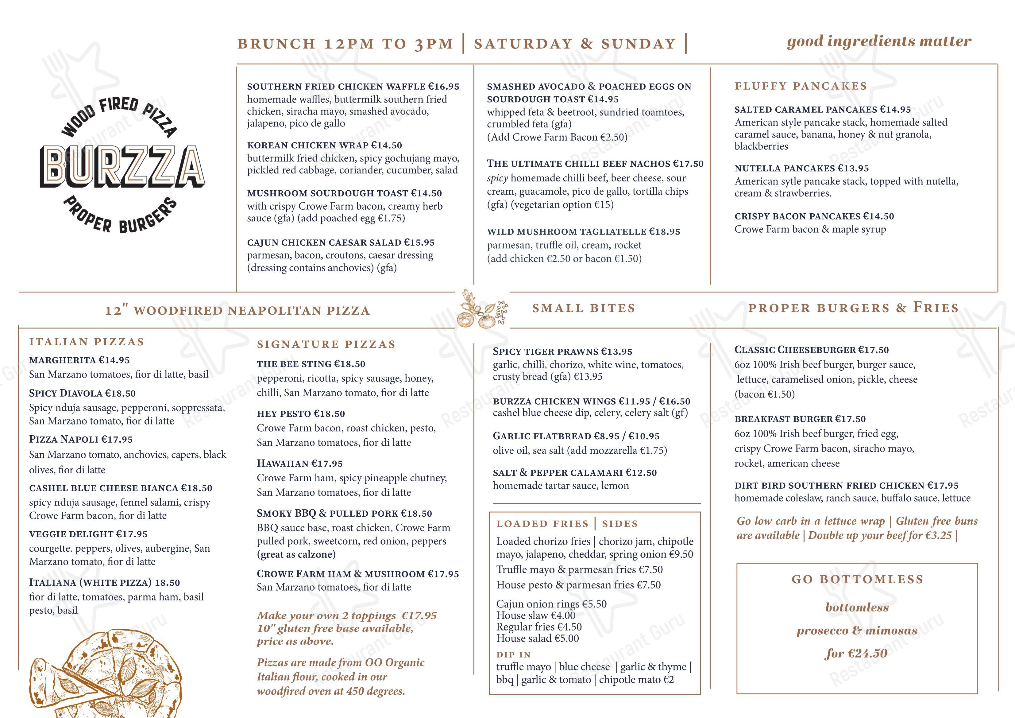Menu at Burzza pub & bar, Waterford