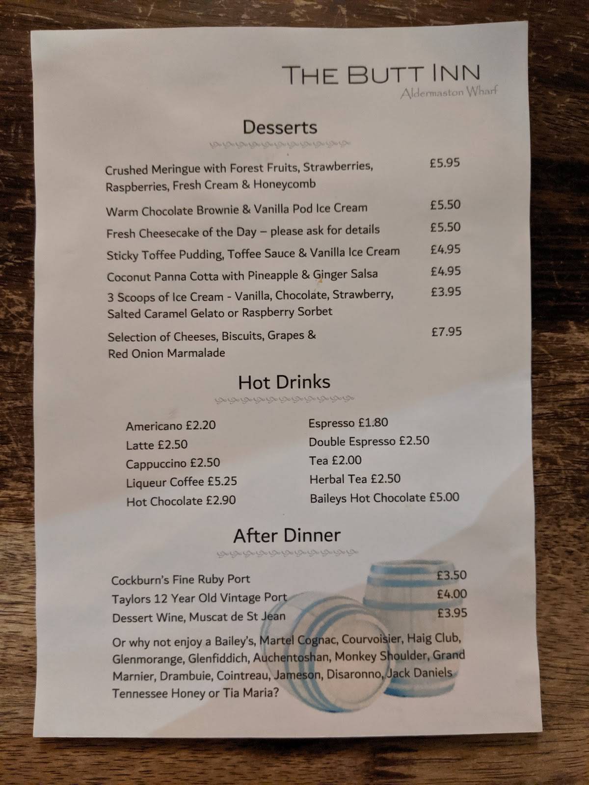 Menu at Butt Inn pub & bar, Aldermaston