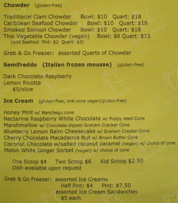 Menu at Buttercup desserts, Nehalem