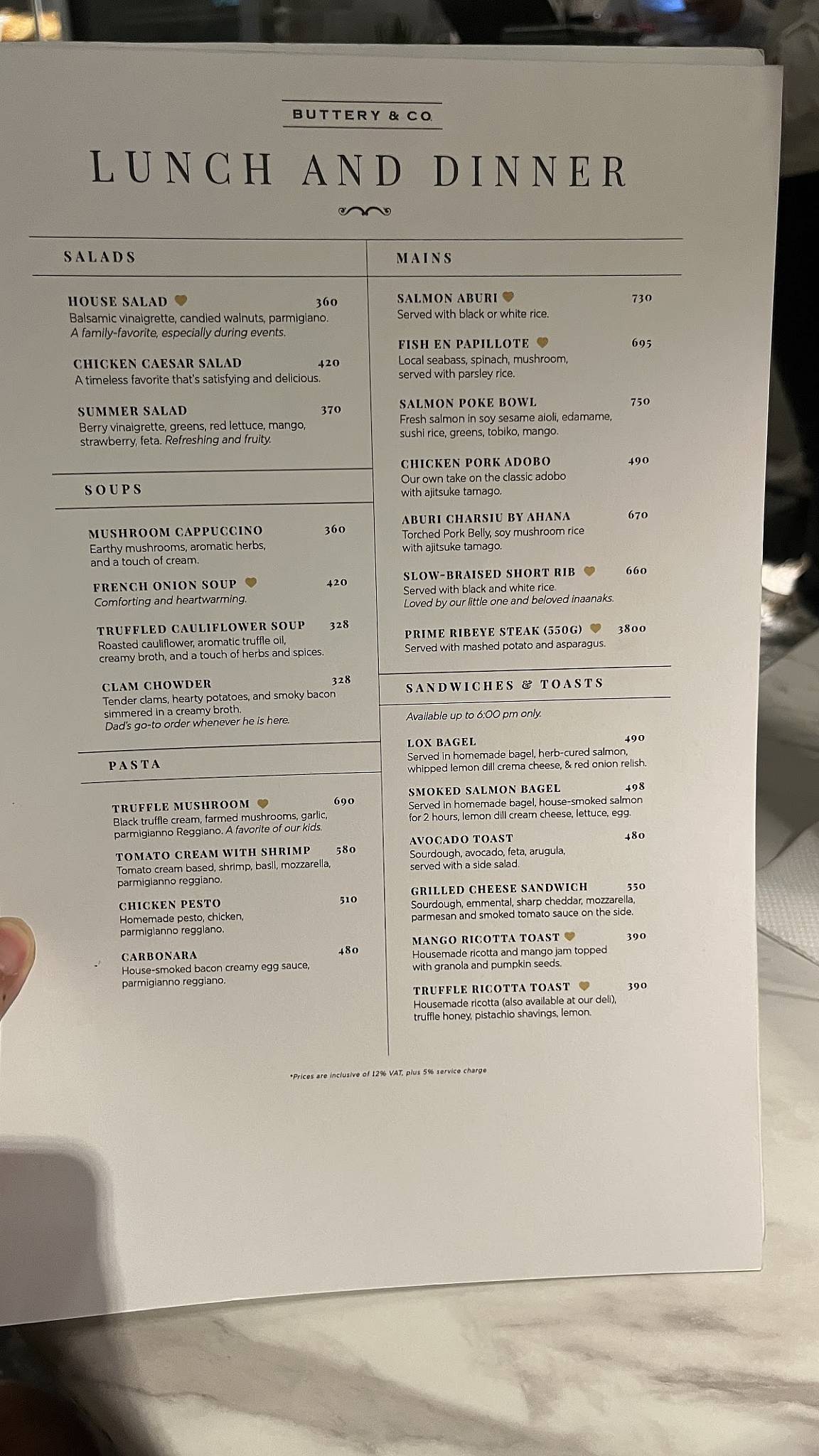 Menu at Buttery & Co. restaurant, Makati
