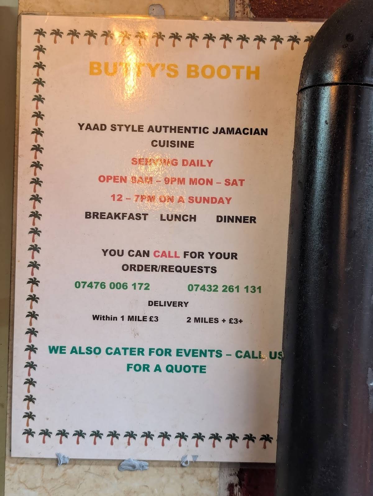 Menu at Butty's Booth restaurant, Manchester