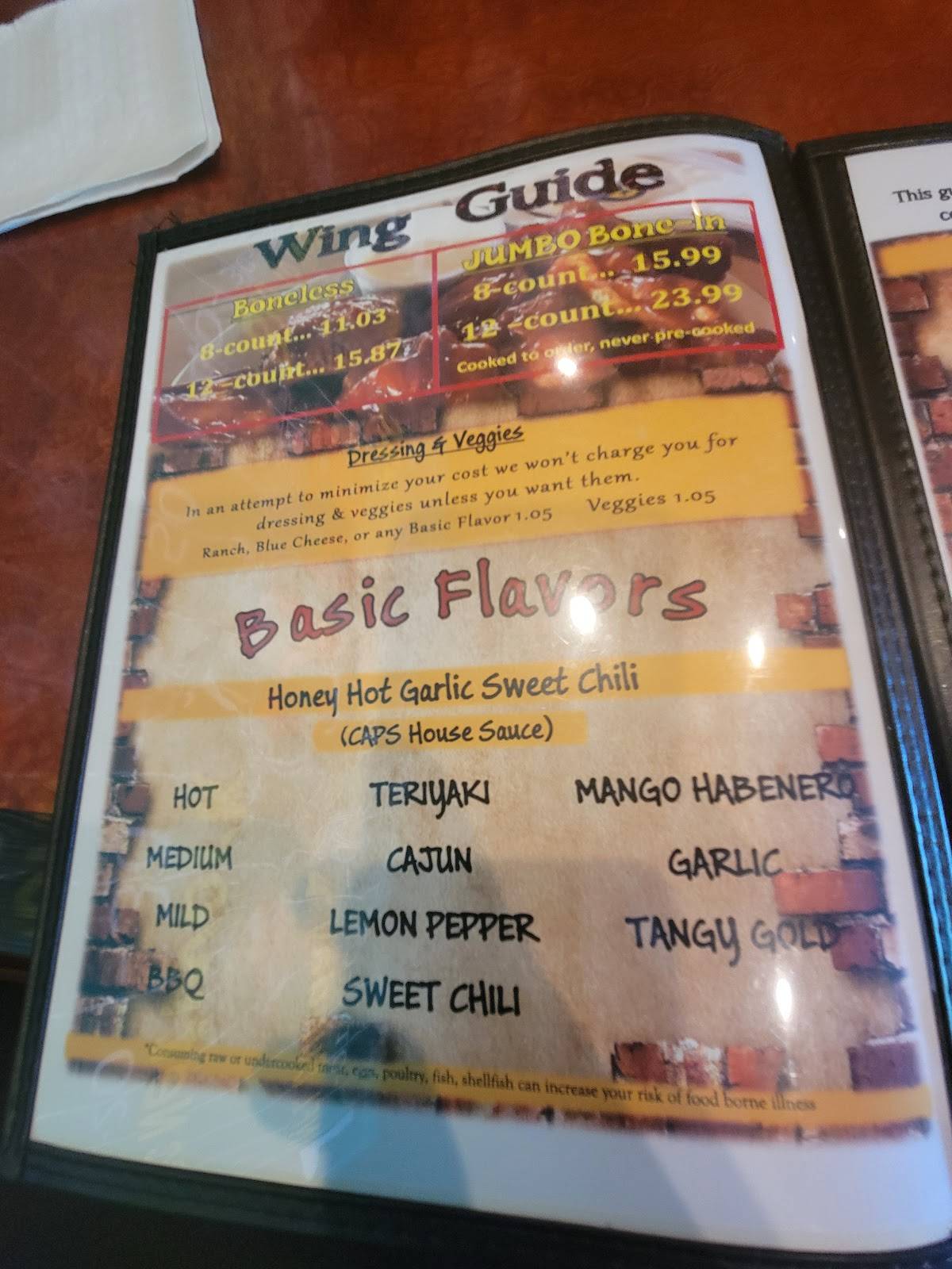 Menu at CAPS Sports Grill pub & bar, Phoenix