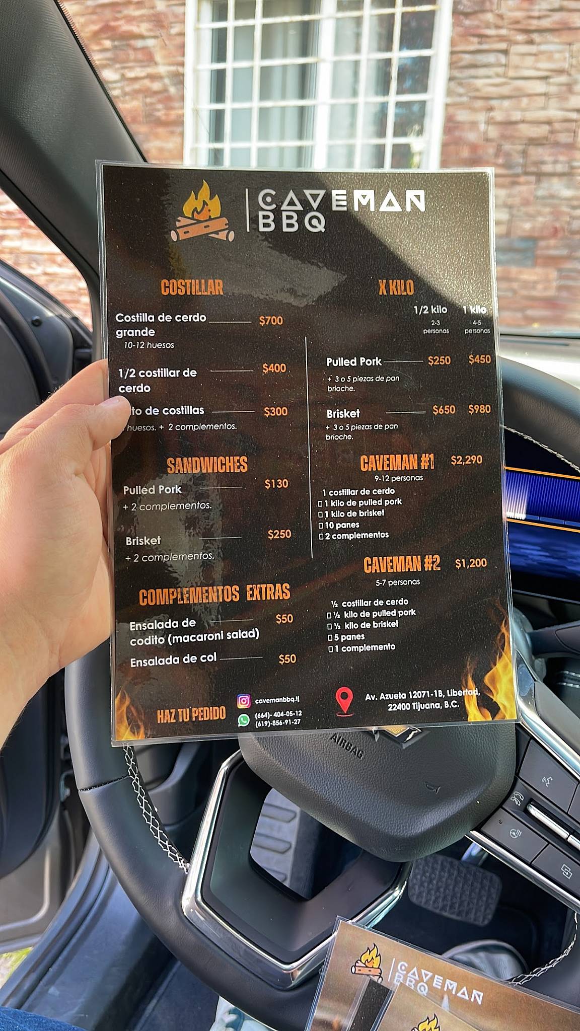 Menu at CAVEMAN BBQ, Tijuana
