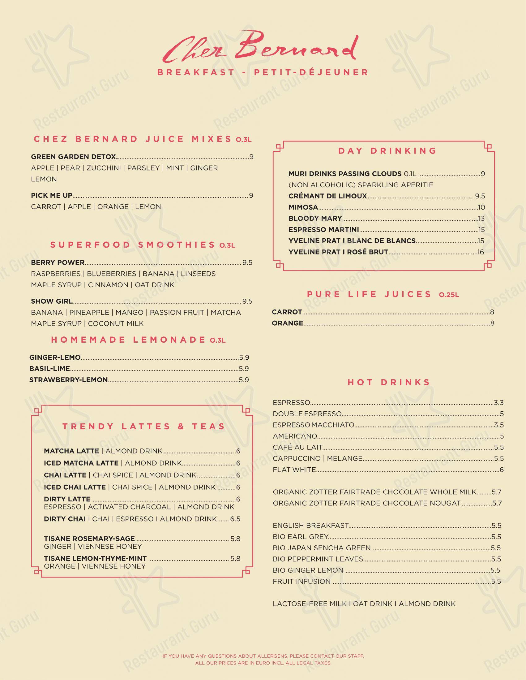 Speisekarte von CHEZ BERNARD Restaurant et Bar, Wien
