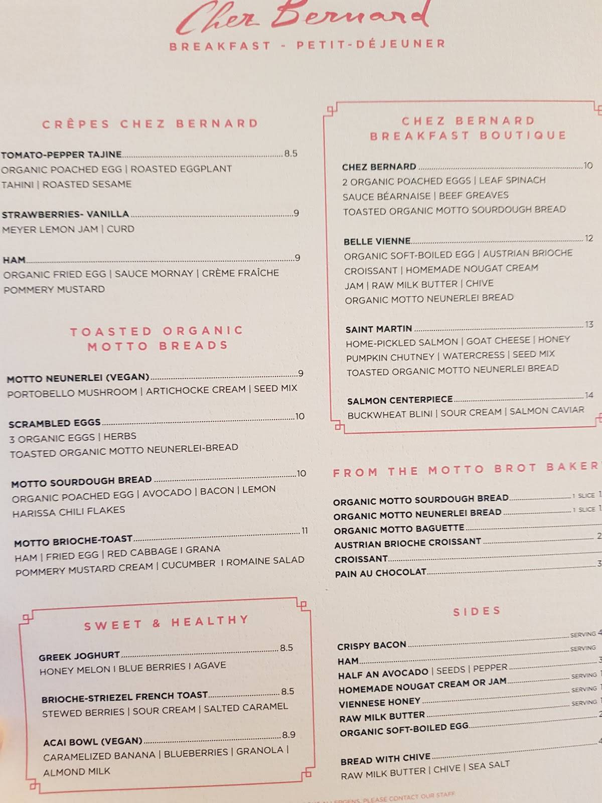 Speisekarte von CHEZ BERNARD Restaurant et Bar, Wien