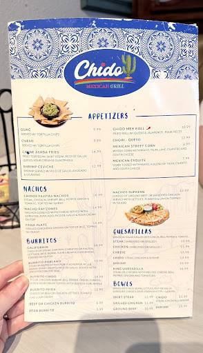 Menu at CHIDO MEXICAN GRILL restaurant, Glen Saint Mary