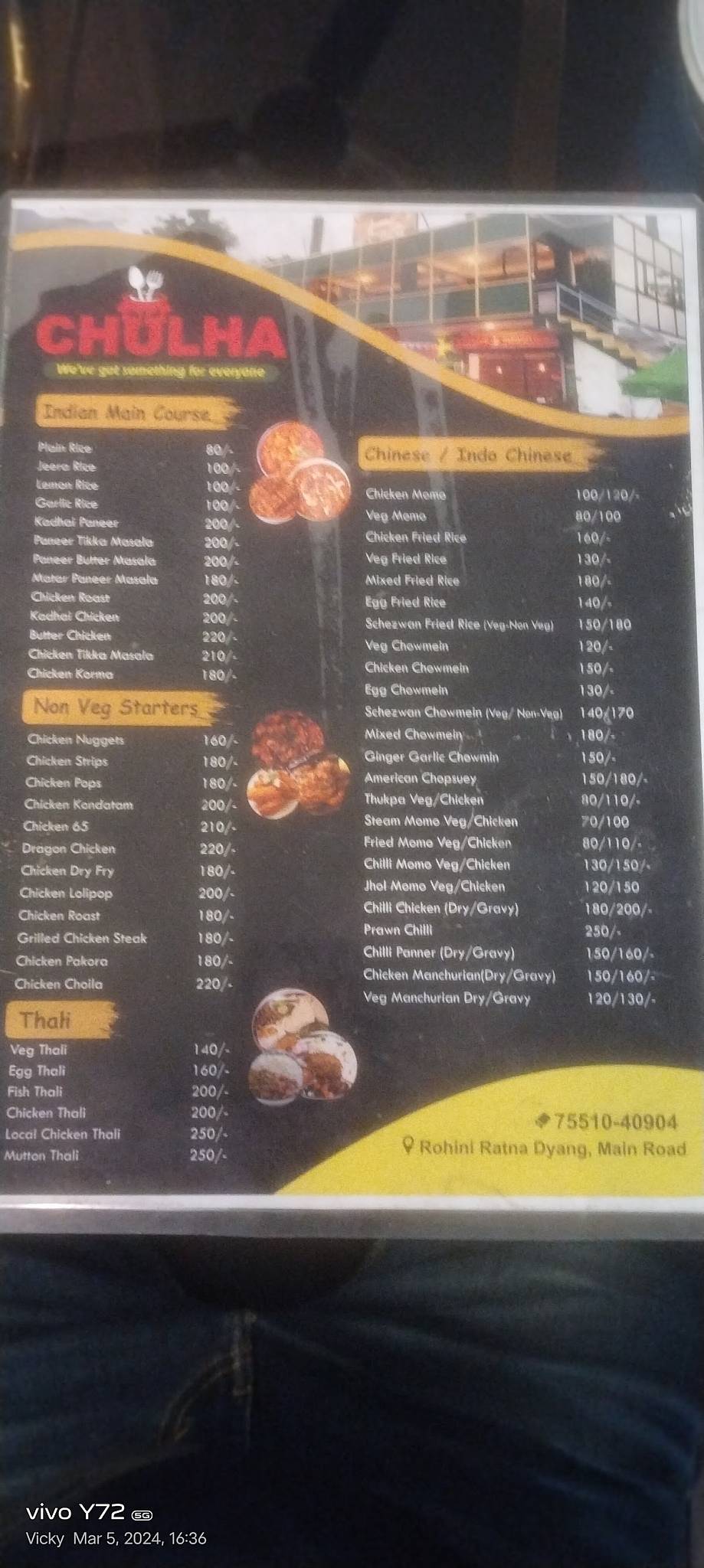 Menu at CHULA, Kurseong