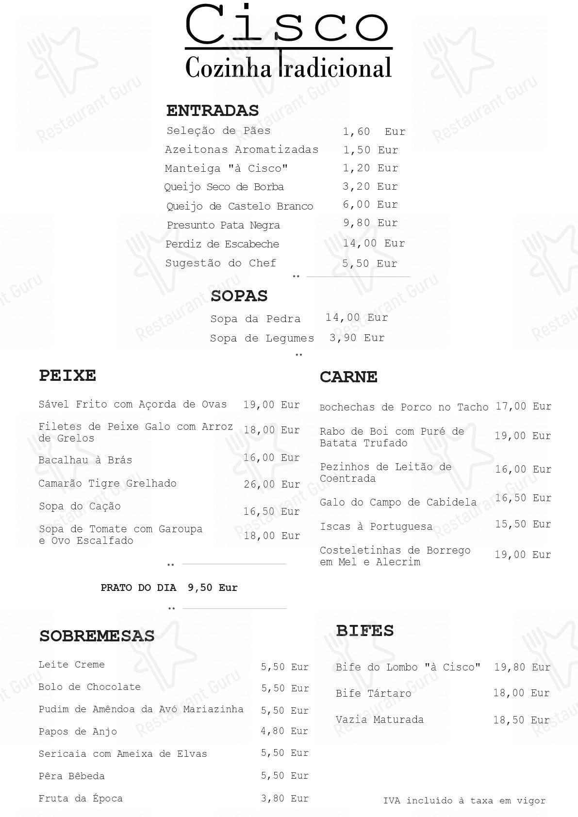 Menu at CISCO - Cozinha Tradicional restaurant, Almeirim, Rua de ...
