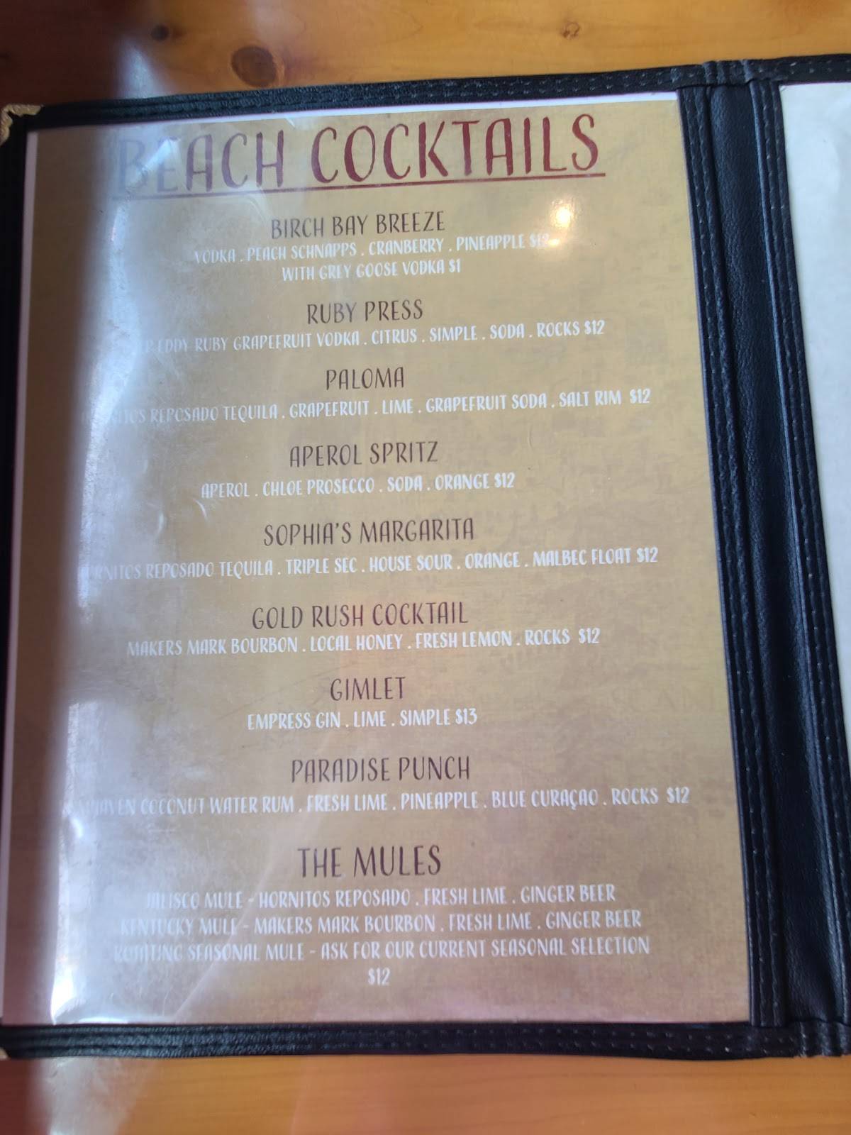 Menu at CJ's Beach House restaurant, Blaine