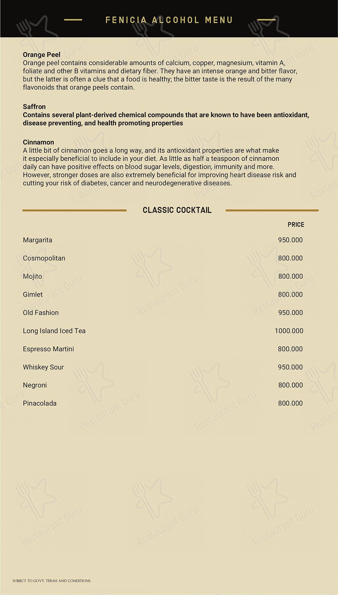 Menu at CLUB FENICIA, Kolkata
