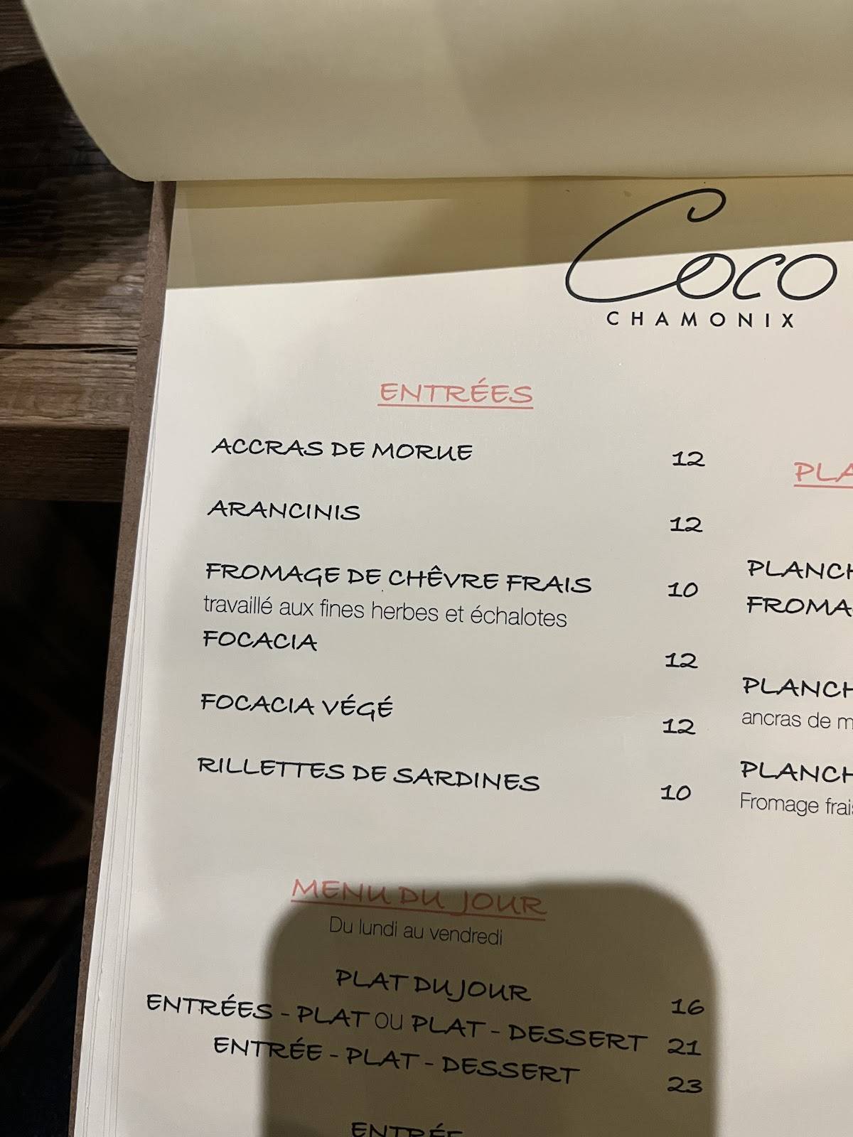 Menu at COCO Chamonix pub & bar, Chamonix