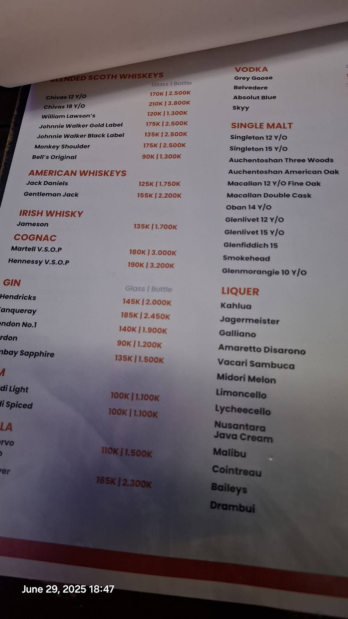 Menu at COSTESS Cafe & Bar, Jakarta