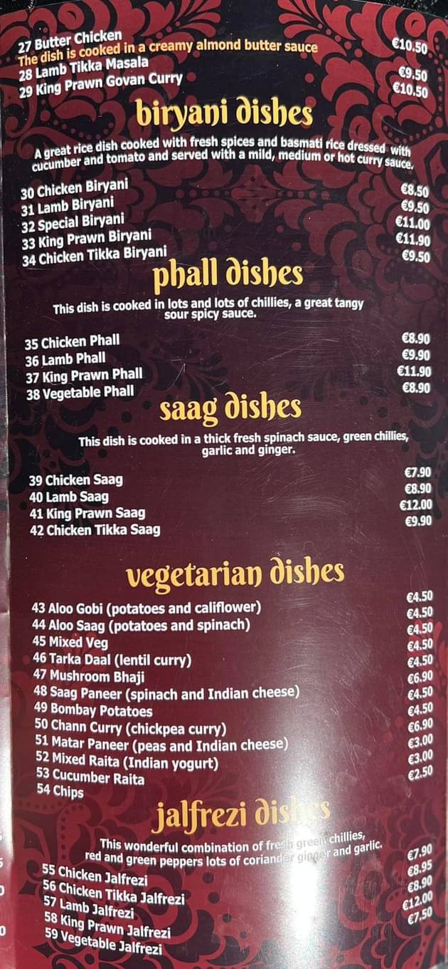 Menu at CURRY NIGHT RESTAURANT, Cranbourne