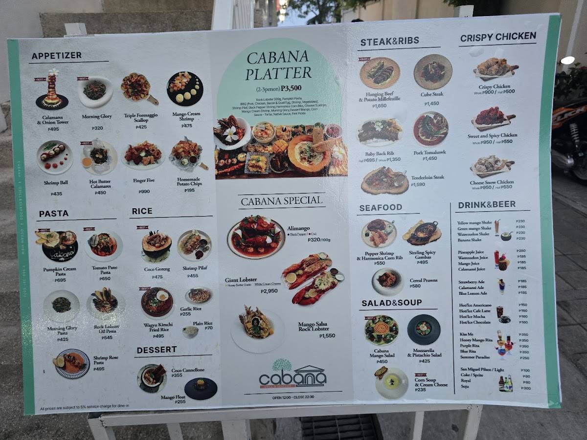 Menu at Cabana Restaurant, Lapu-Lapu City