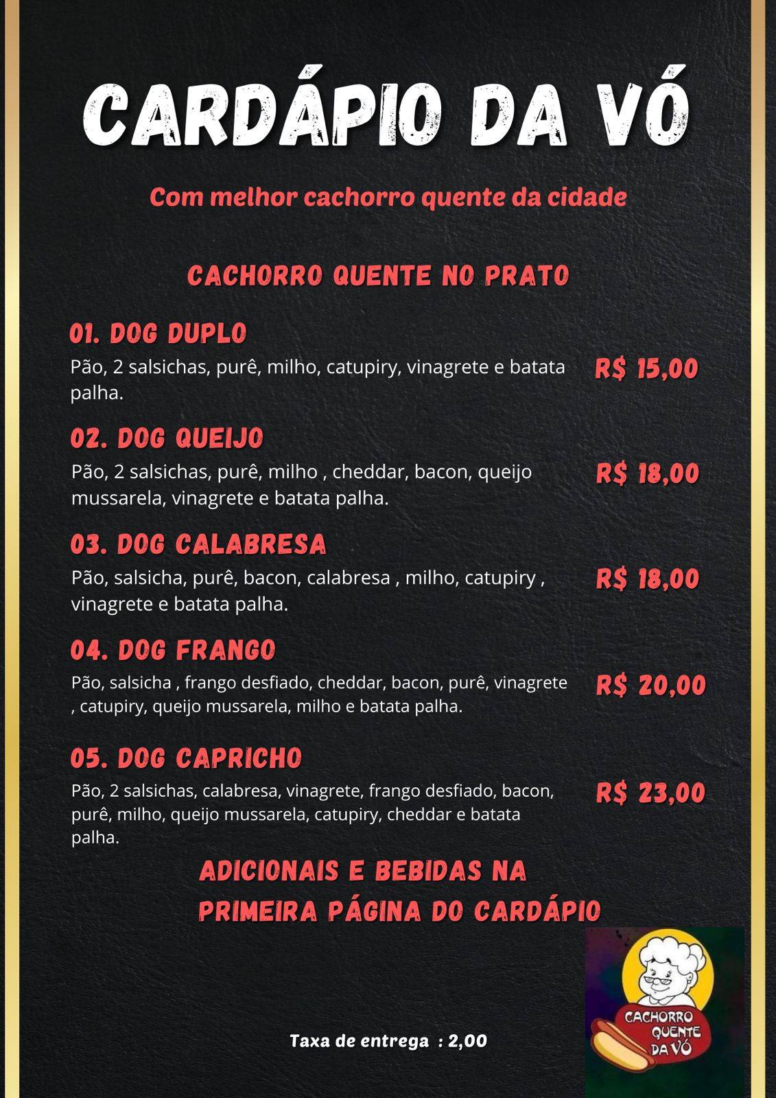 Menu em Cachorro Quente da Vó restaurante, Campo do Meio