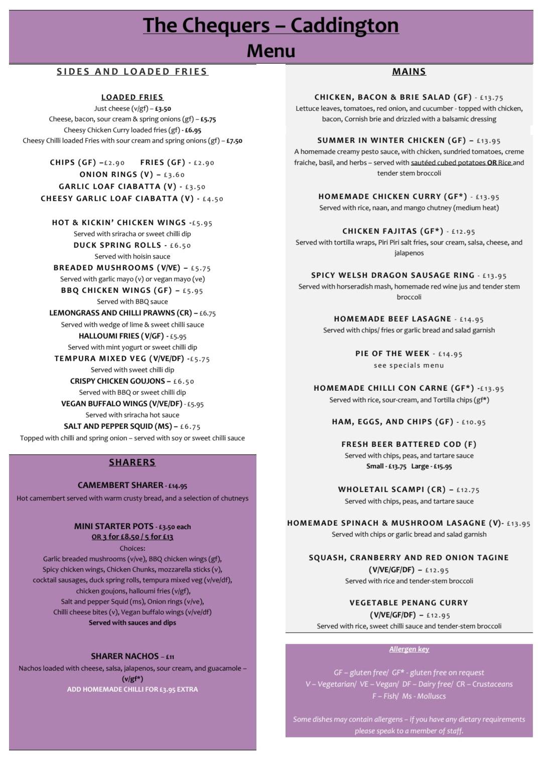Menu at The Chequers pub & bar, Luton, 1 Luton Rd