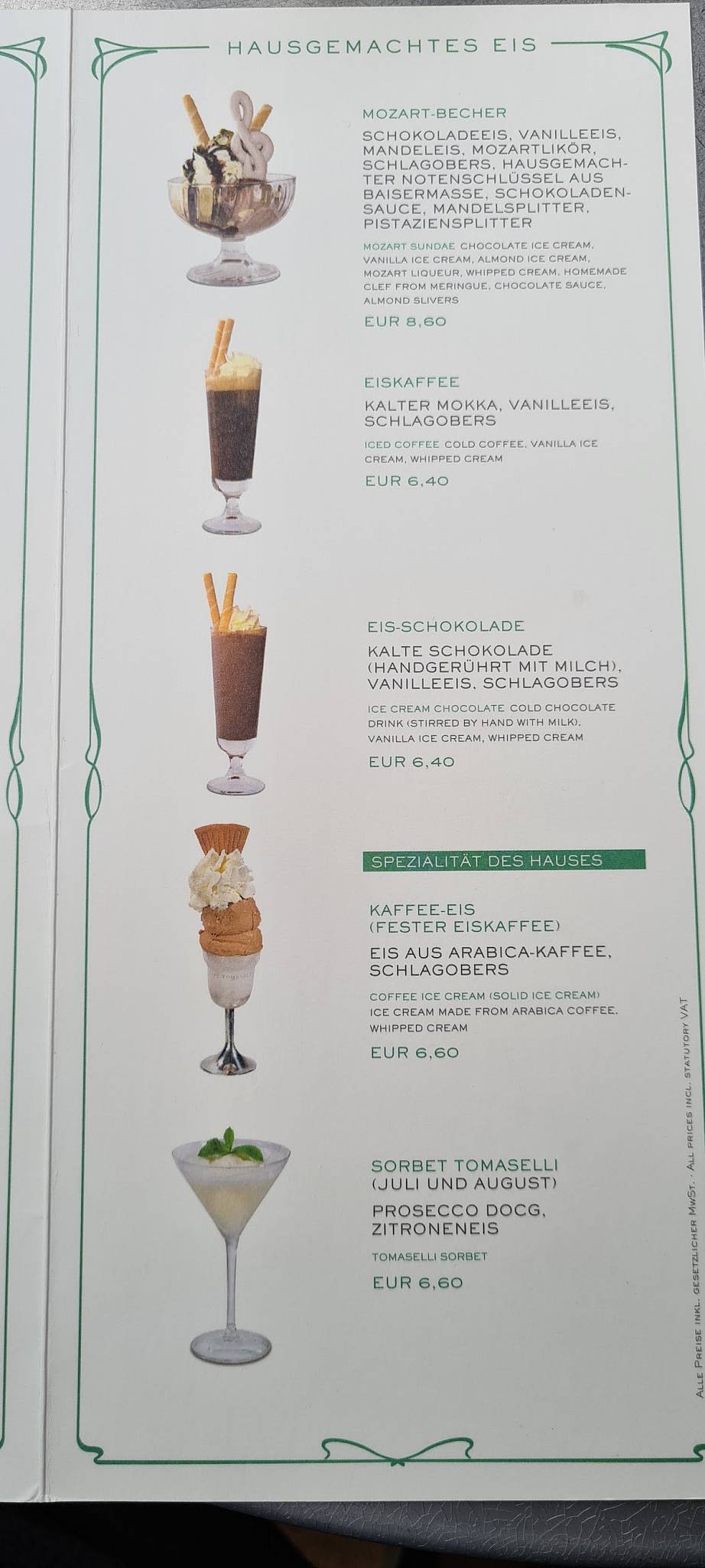 Menu at Café Tomaselli cafe, Salzburg