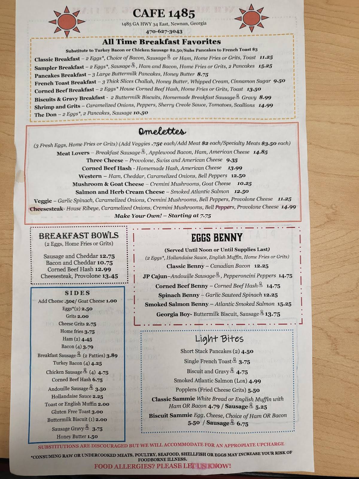 Menu at Cafe 1485, Newnan