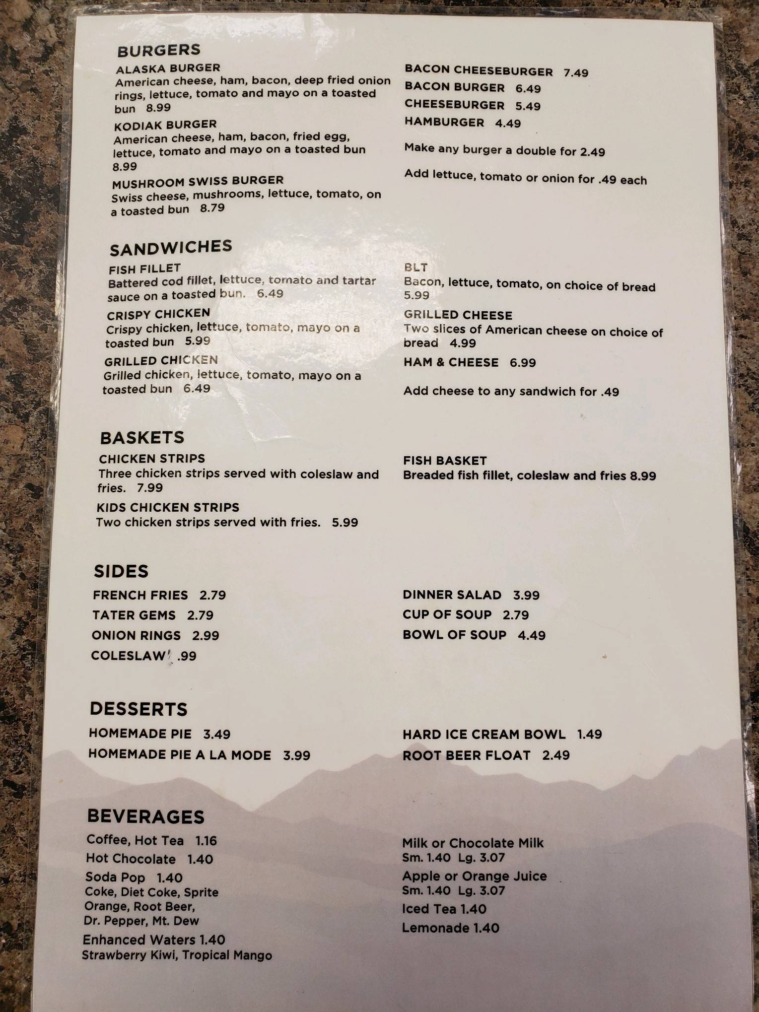 Menu at Alaska Cafe, Lemmon
