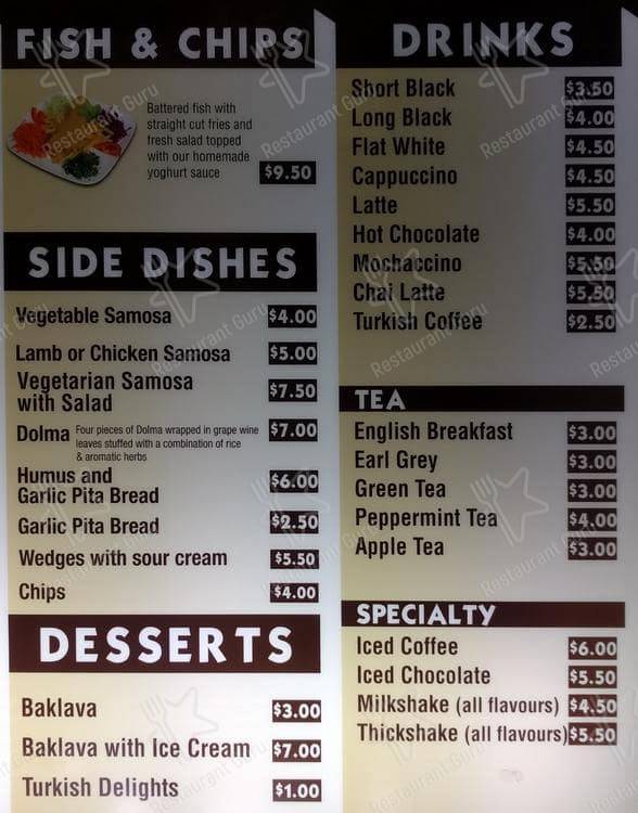Menu at Almaz Cafe, Auckland