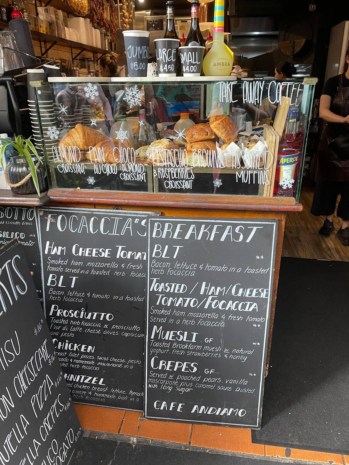 Menu at Cafe Andiamo, Melbourne