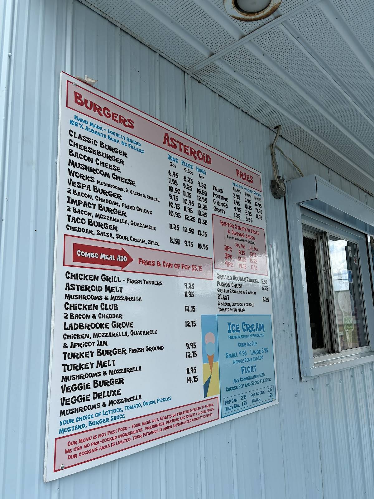 Menu at Asteroid Cater cafe, Drumheller