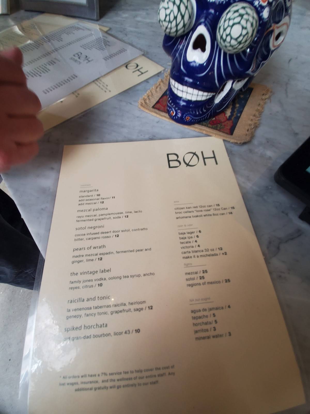 Menu at BRUTO cafe, Denver