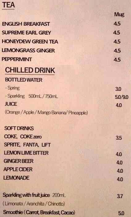 Menu at Cafe Bang Bang, Adelaide