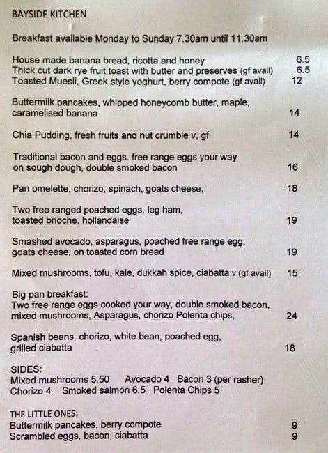 Menu at Bayside Kitchen cafe, Crawley