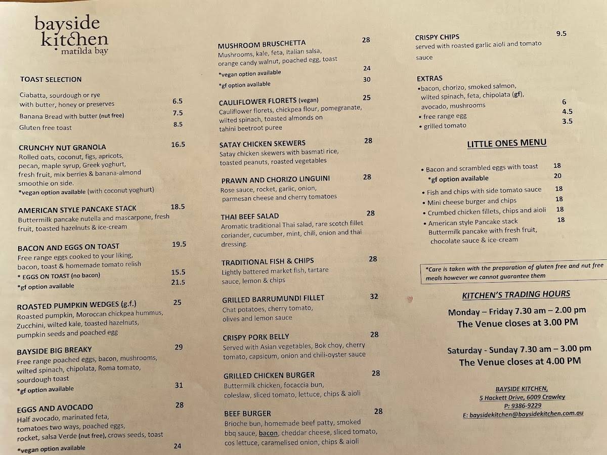 Menu at Bayside Kitchen cafe, Crawley