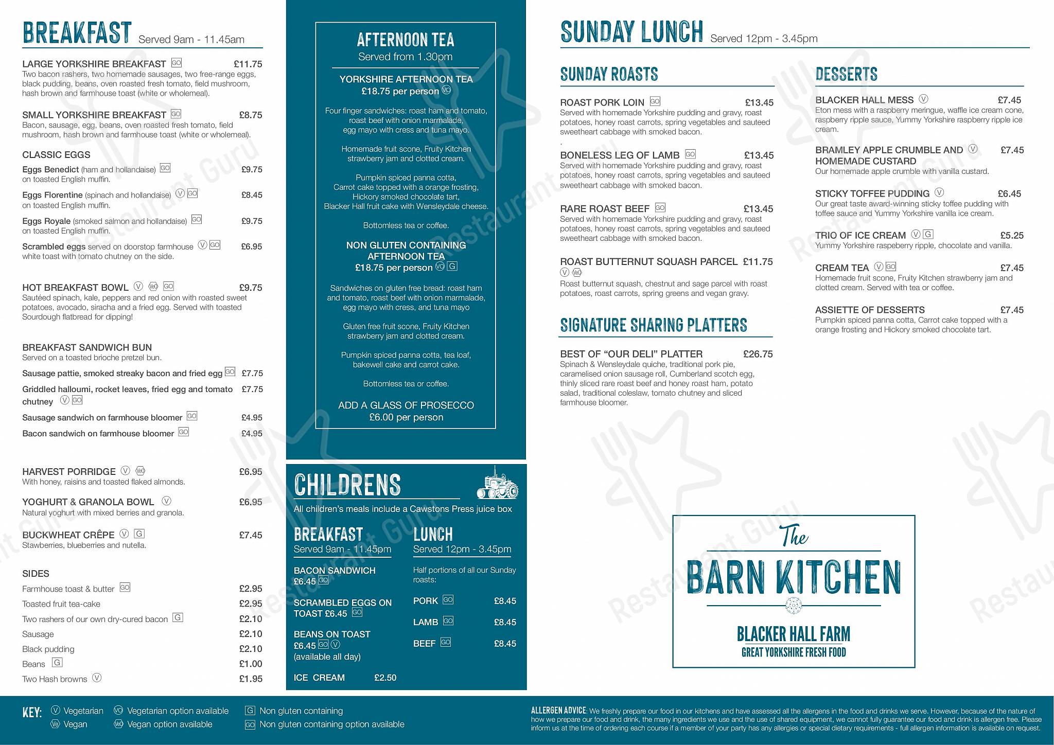 Menu at Blacker Hall Farm Shop cafe, Wakefield