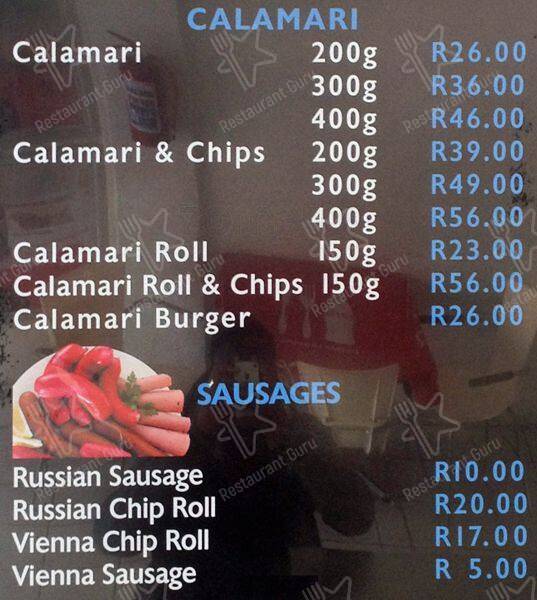 Menu at Cafe Bridge Fish & Chips, Cape Town