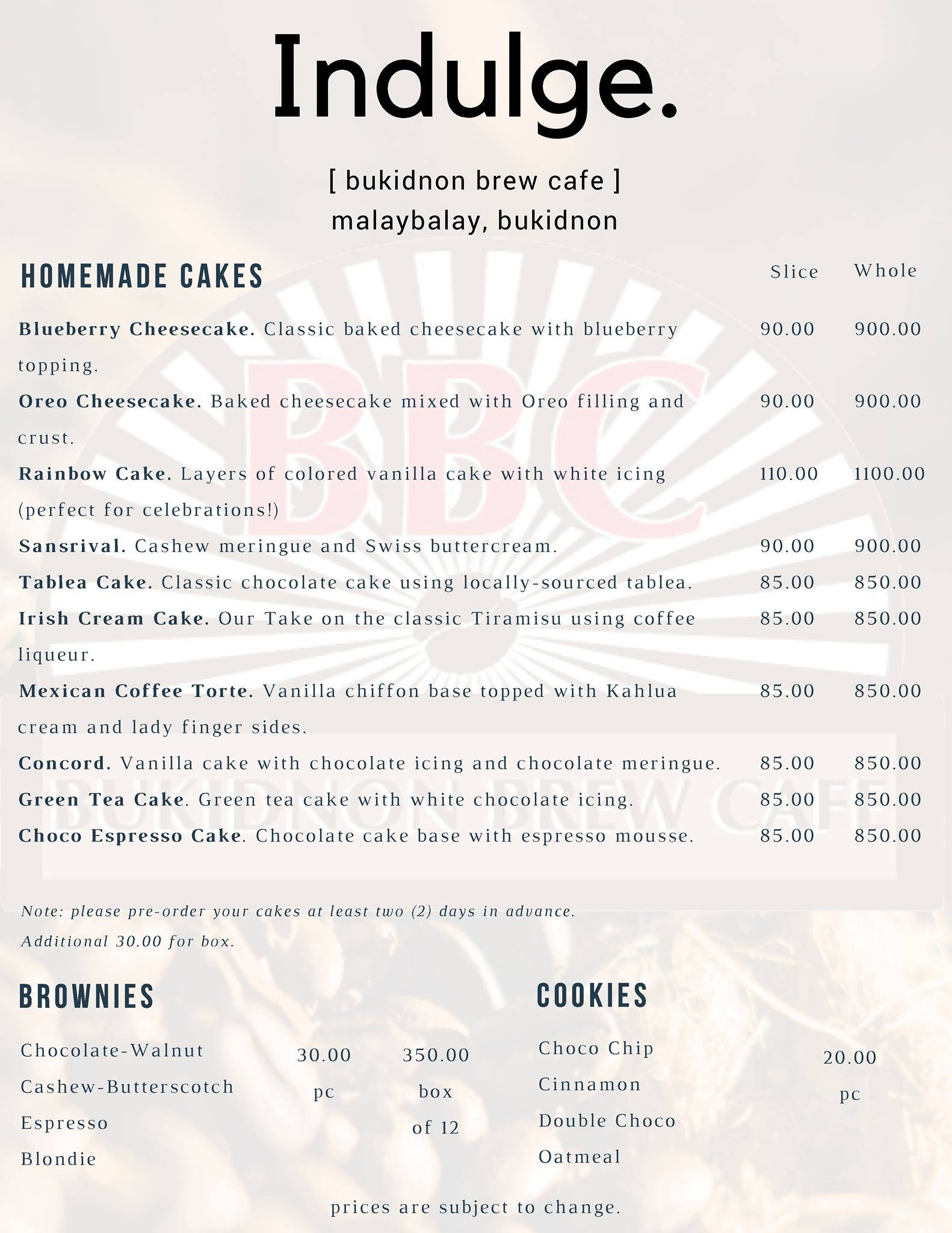 Menu at Bukidnon Brew Cafe, Malaybalay City, 545H+2VG