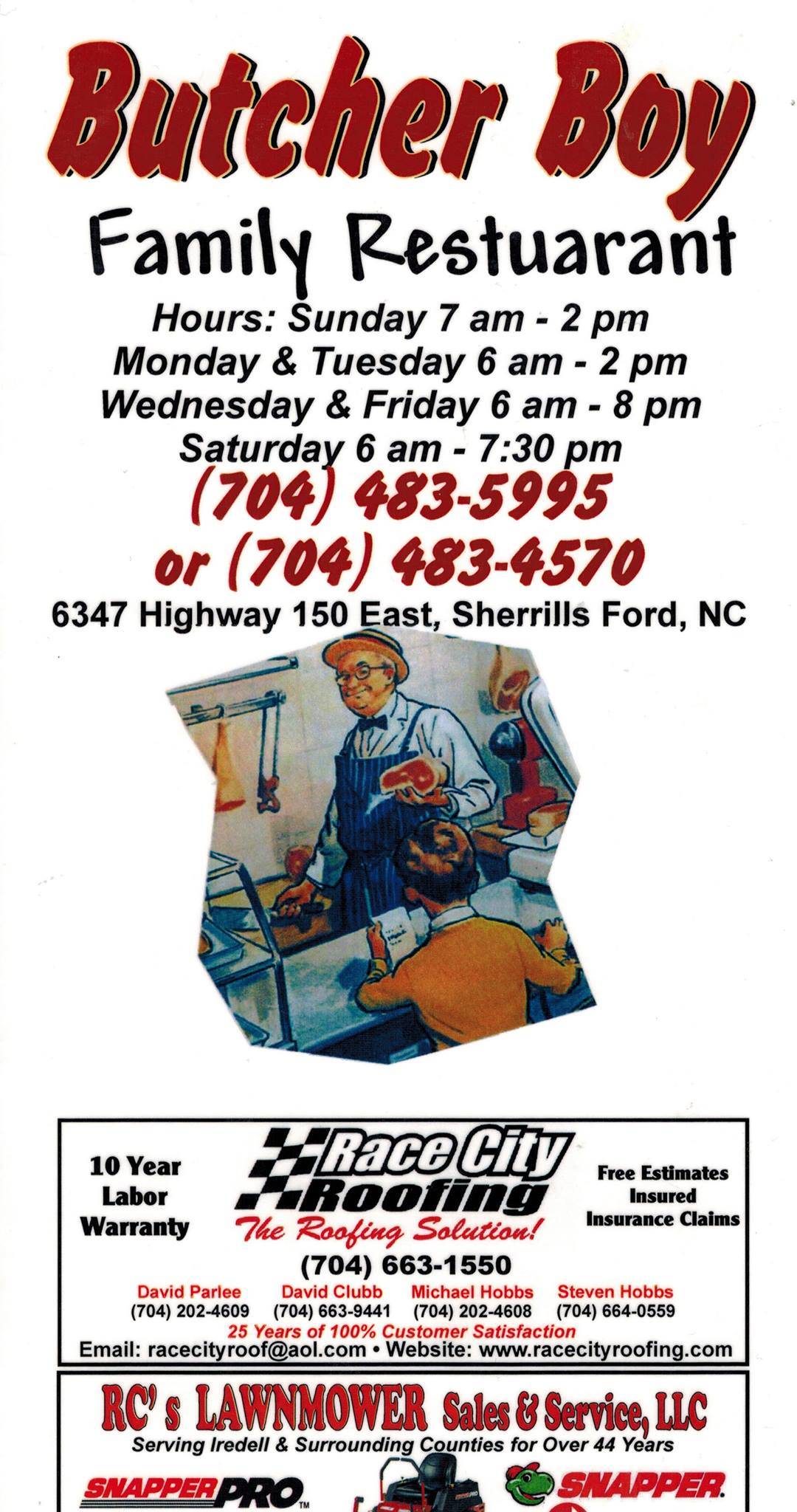 Menu at Butcher Boy's Cafe & Catering, Sherrills Ford