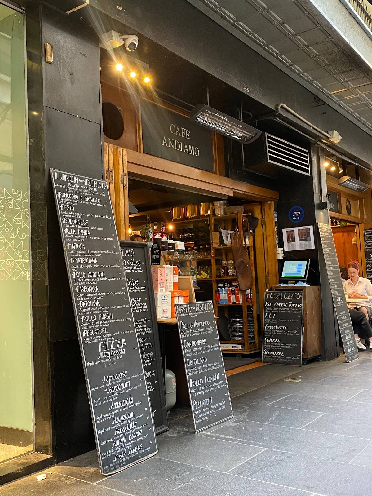 Menu at Cafe Andiamo, Melbourne