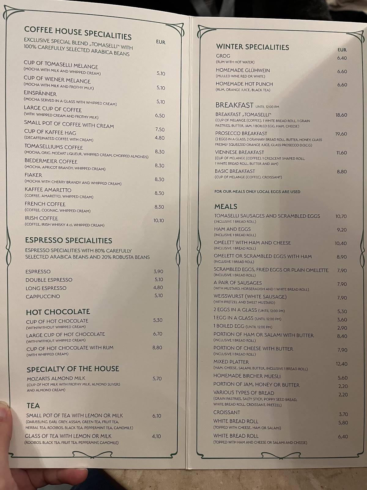 Menu at Café Tomaselli cafe, Salzburg