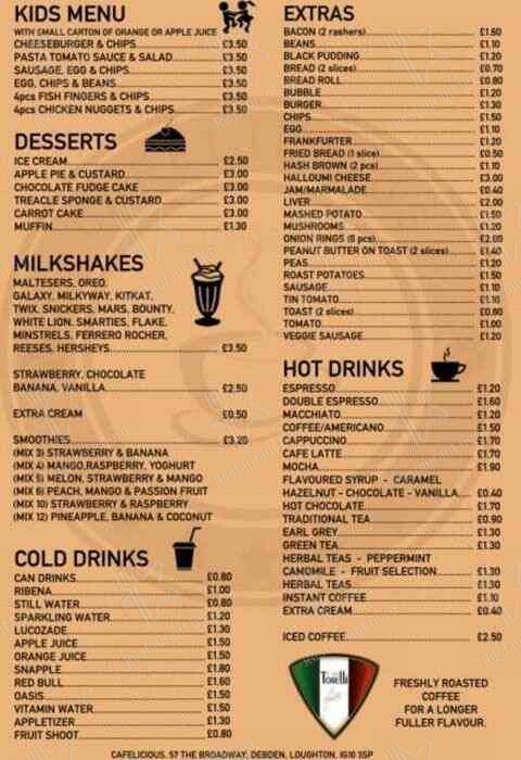 Menu at Cafelicious, Loughton, 57 The Broadway