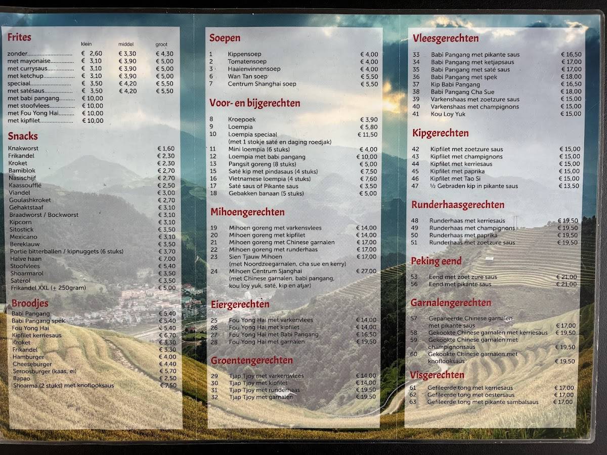 Menu at Café Cafetaria & Chin. Afh.centr. Het Centrum, Serooskerke
