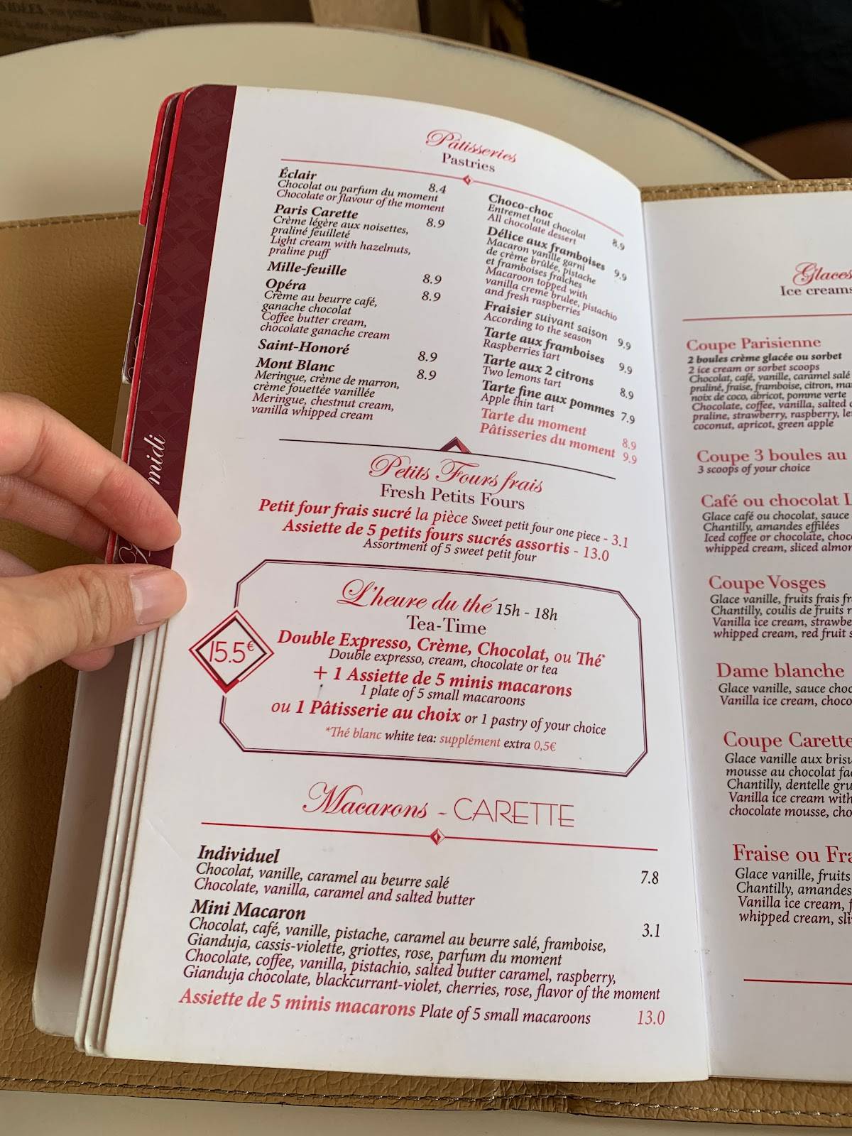 Menu at Carette pub & bar, Paris, 25 Pl. des Vosges