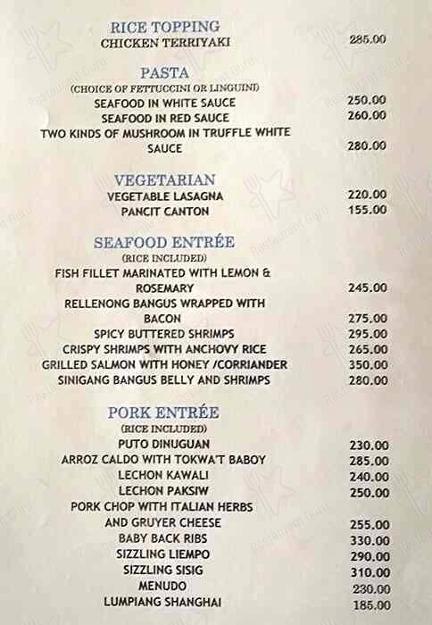 Menu at Cecil's Cafe, Silang, 62GV+55C