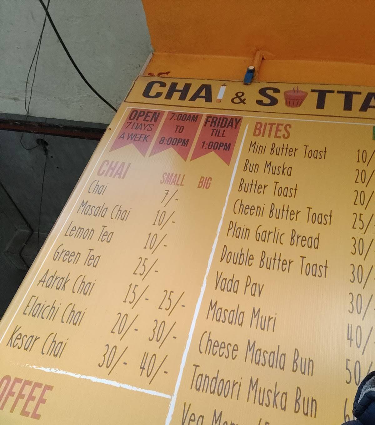 Menu at Chai & Sutta, Kolkata