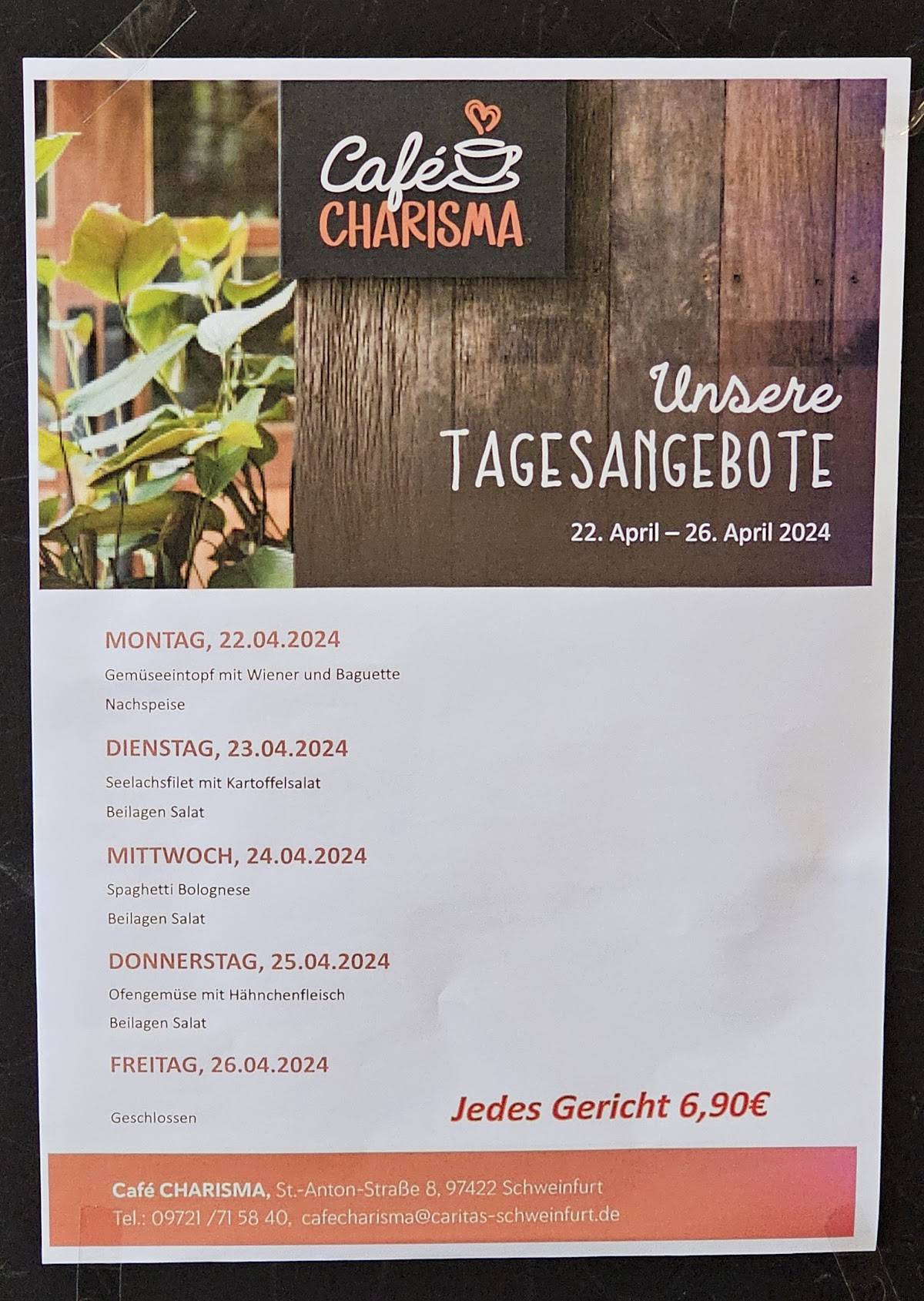 Speisekarte von Café Charisma, Schweinfurt