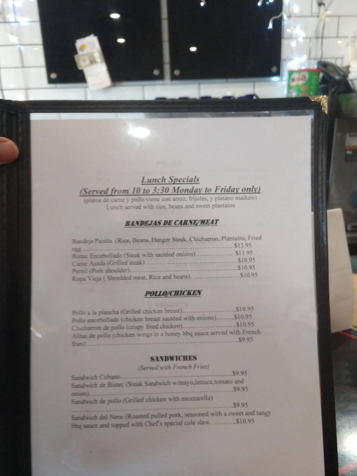 Carta de Cafe Colombia Arepas y Mas, Newburgh
