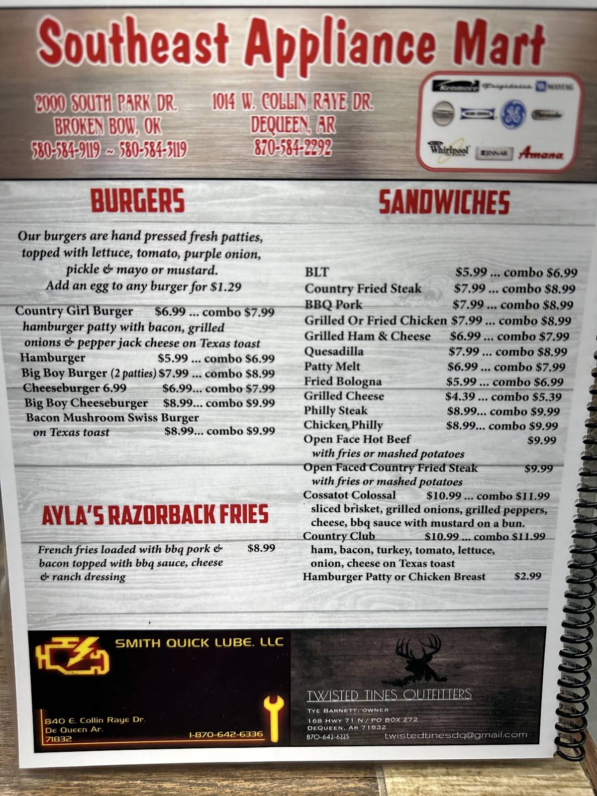 Menu at Country Girls Cafe, De Queen