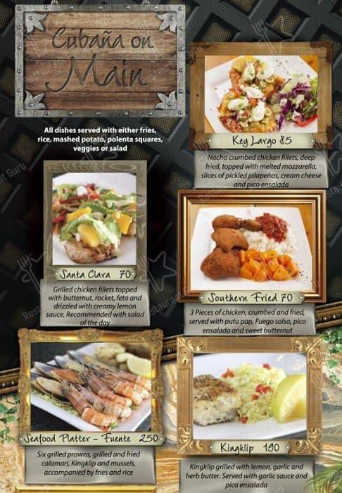 Menu at Cubaña Foreshore cafe, Cape Town, 89 Hertzog Blvd
